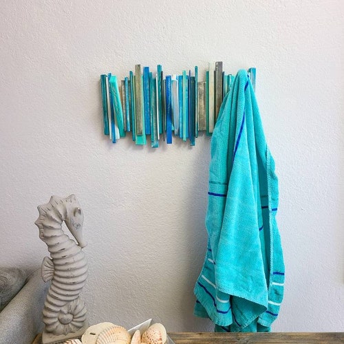 Seaside Beach House Coat Rack Drift Wood Teal Blue 22 X - Etsy