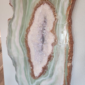 Resin Geode Agate Sculpture | Large Jade Green Onyx Art | Modern Home ...