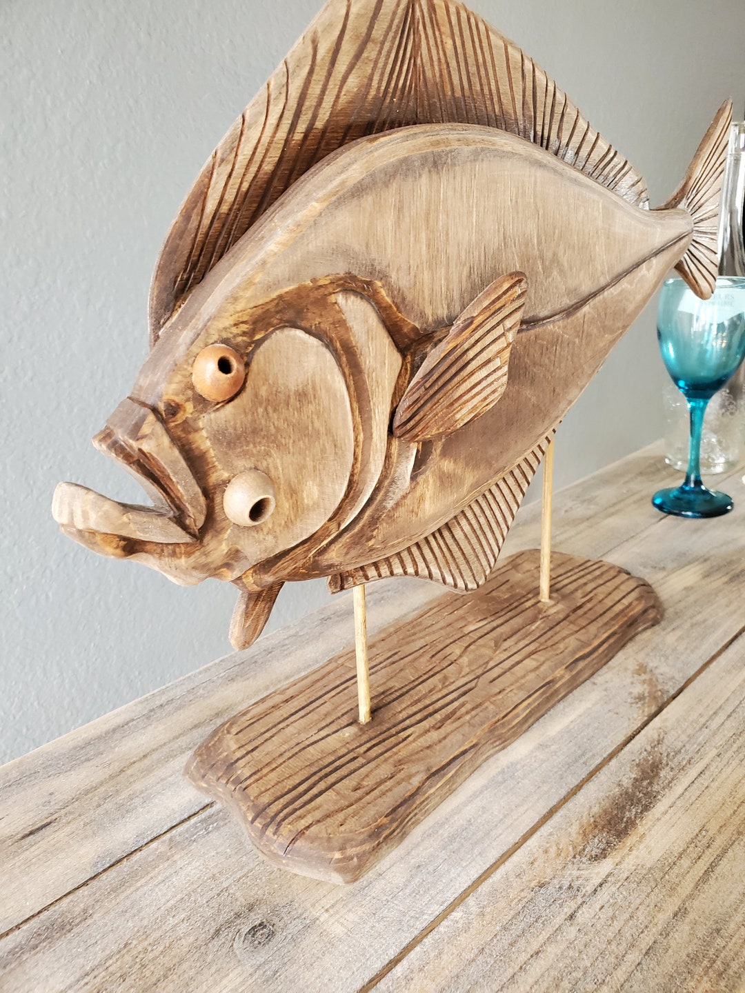 Carved Wooden Halibut Sculpture: Beach House Decor, Gifts for Dad (20 ...