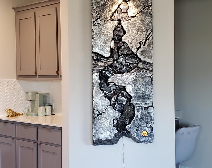 Large Dark Stone Slab Wall Sculpture | Modern Living Room | Masculine ...
