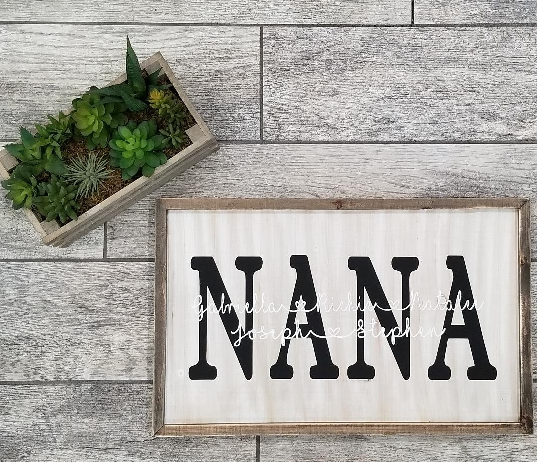 White Washed Wood Nana Sign With Grand Childrens Names. Frame | Etsy