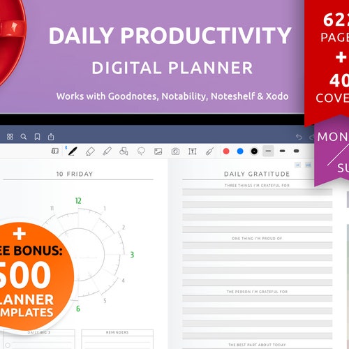 Daily Productivity Digital Planner for Goodnotes Notability | Etsy