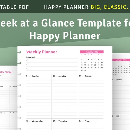 Weekly Plan & Checklist Template for Happy Planner Classic / | Etsy