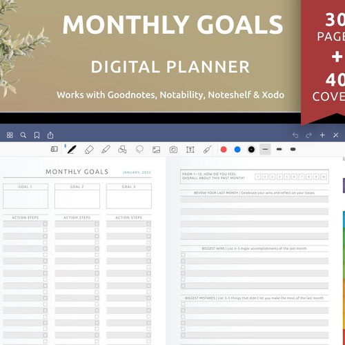 Digital Monthly Goal Planner for Goodnotes Notability Goal | Etsy