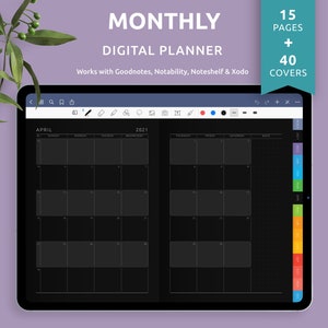 12-months Digital Calendar Template for Goodnotes, Notability, Monthly ...
