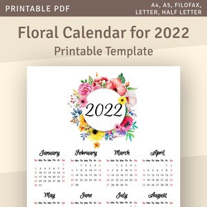 Floral Calendar for 2024 + 2025 Printable Template, Sunday/monday Week ...