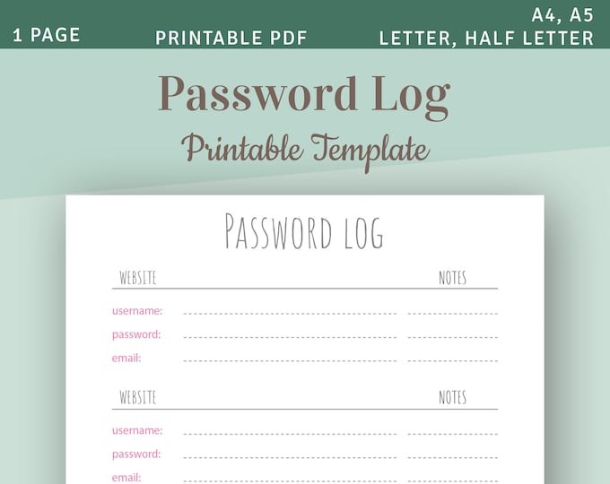 Editable Password Tracker Printable Password Log Editable Password ...