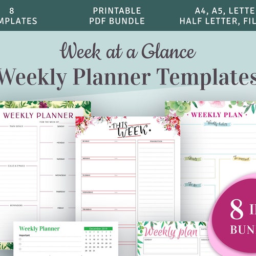 Weekly Planner Kit Printable Week Plan Templates 7 in 1 - Etsy