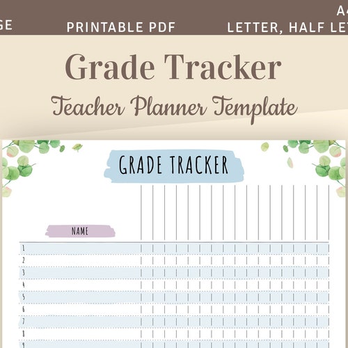 Printable Grade Tracker Template Teacher Grade Log Sheet | Etsy