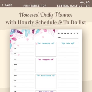Flowered Daily Planner With Hourly Schedule & to Do List, Agenda ...