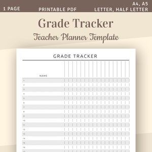 Printable Grade Tracker Template, Teacher Grade Log Sheet, Class ...