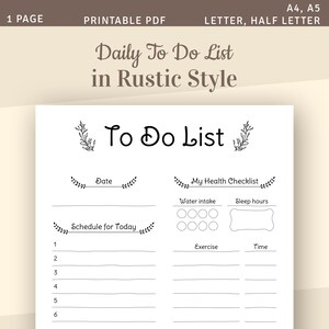 Daily to Do List in Rustic Style, Undated Daily Planner Template ...
