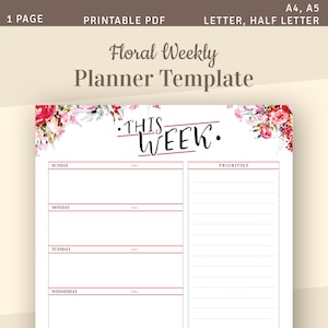 Floral Weekly Planner Template, Weekly Organizer, Undated Weekly Agenda ...