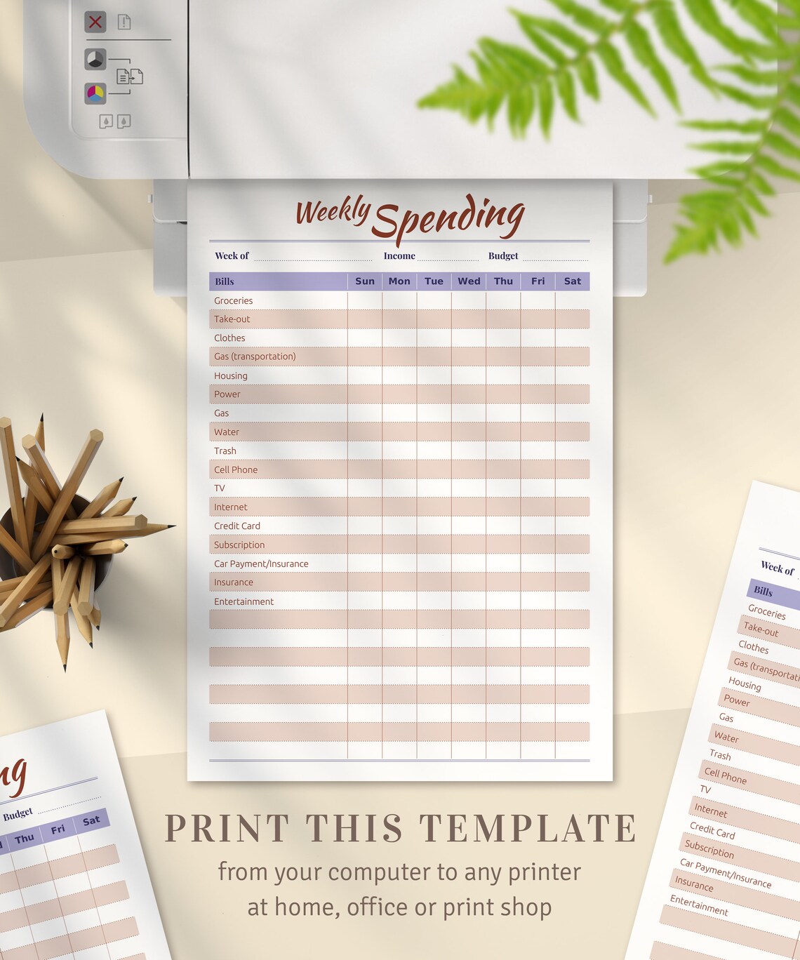 Weekly Spending Template, Personal Budget Planner, Weekly Budget ...