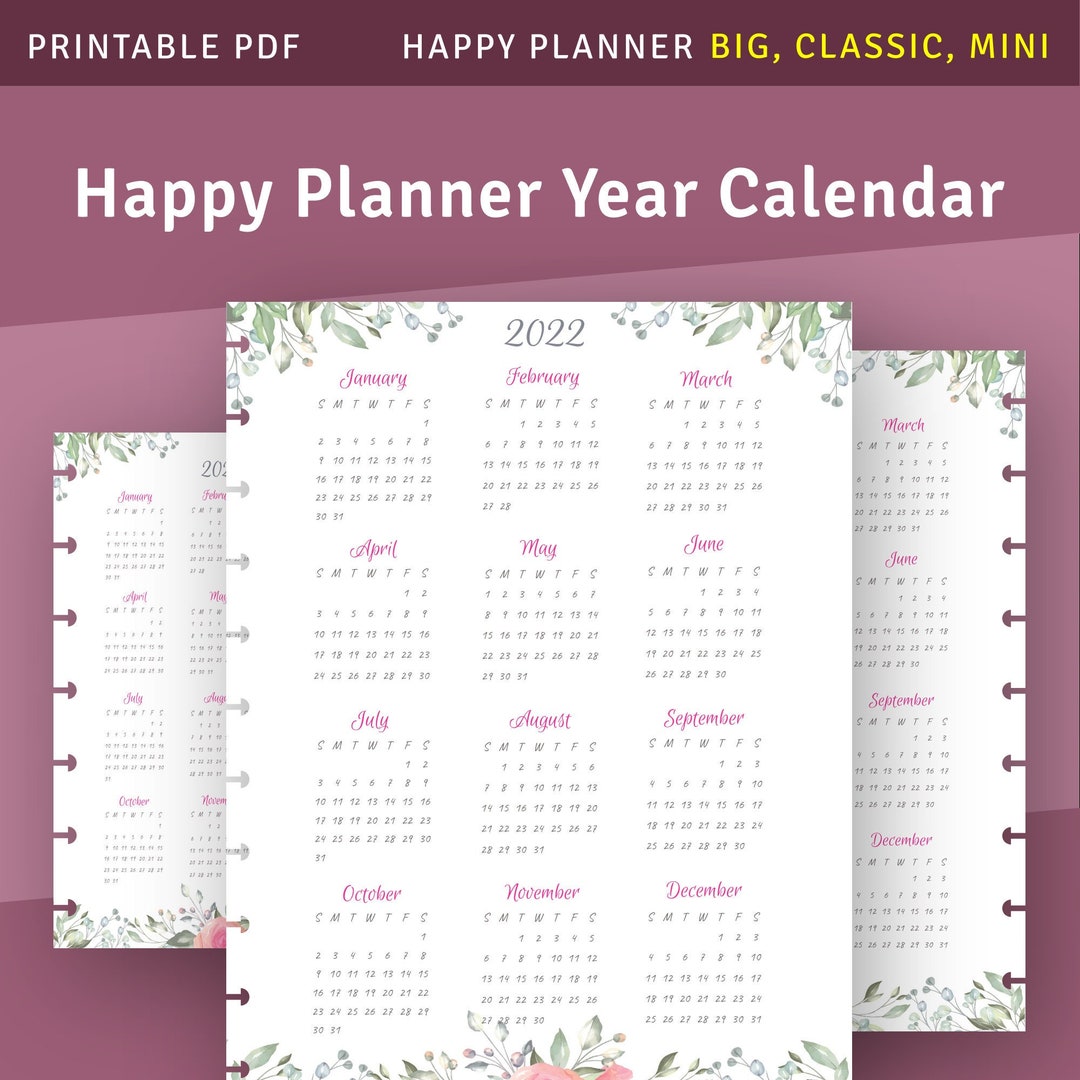 Happy Planner Yearly Calendar Refill, Printable Year on One Page ...
