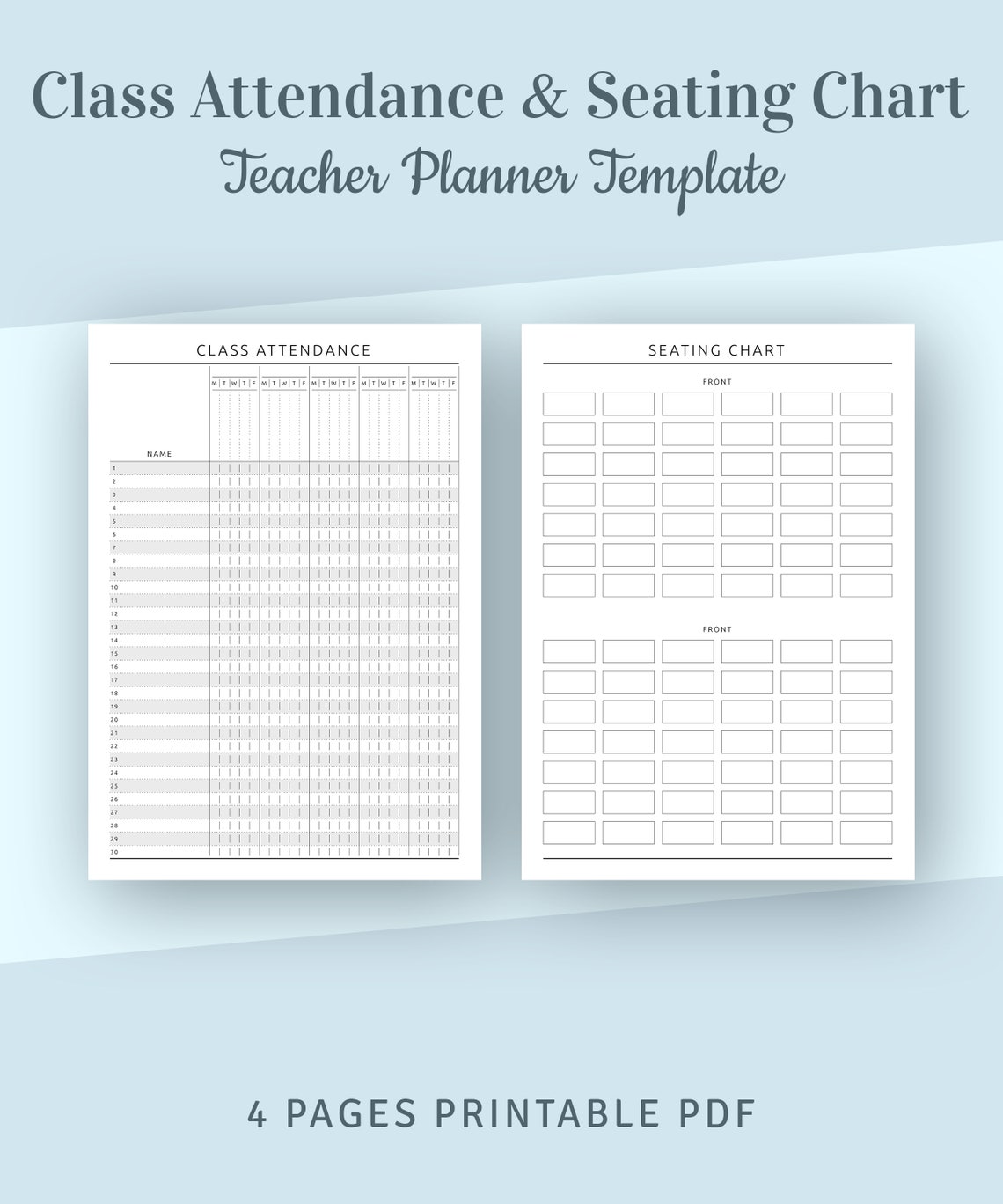Class Attendance & Seating Chart Template, Teacher Planner (PDF) - Etsy