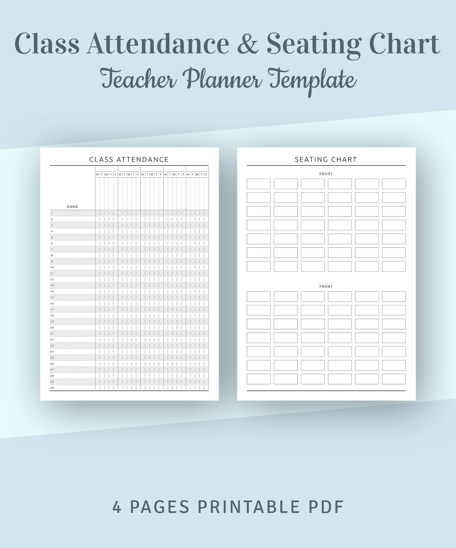 Class Attendance & Seating Chart Template, Teacher Planner (PDF) - Etsy