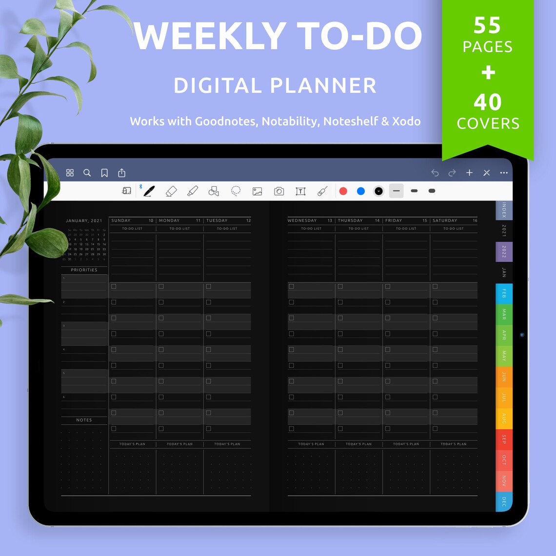Digital Weekly To-do Template for Goodnotes Notability - Etsy