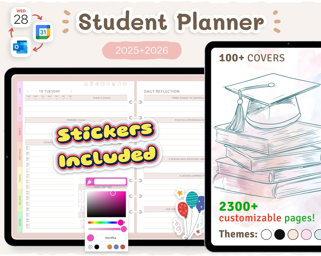 2025 + 2026 Student Planner for Android / iPad Tablet, Samsung Notes ...