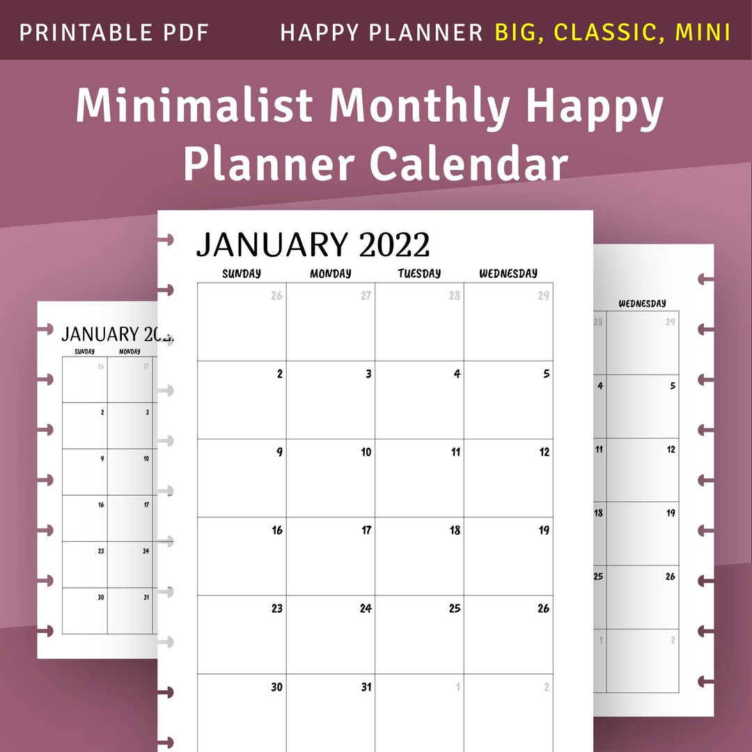 Happy Planner Monthly View Insert, Printable Month on Two Page Template ...