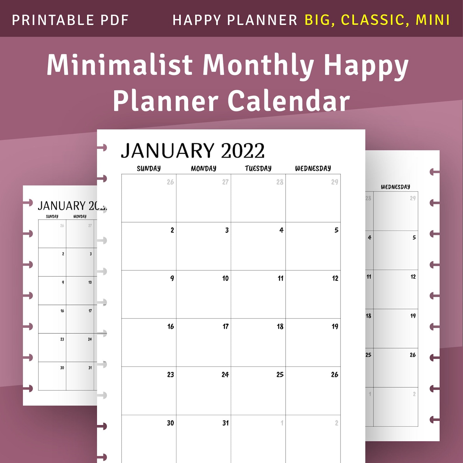 Happy Planner Monthly View Insert Printable Month on Two Page | Etsy