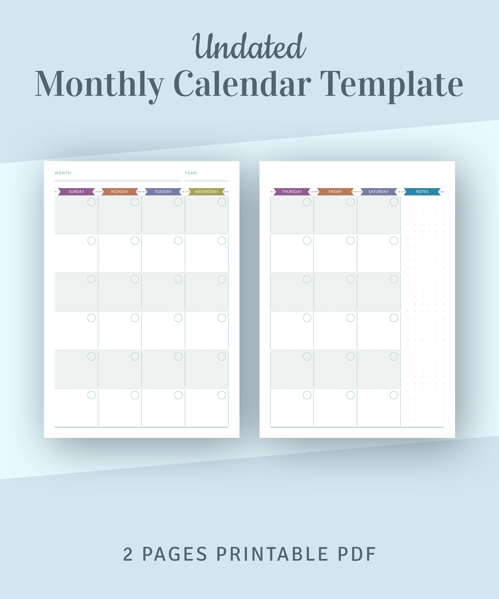 Undated Monthly Calendar Printable Template Monthly Planner | Etsy