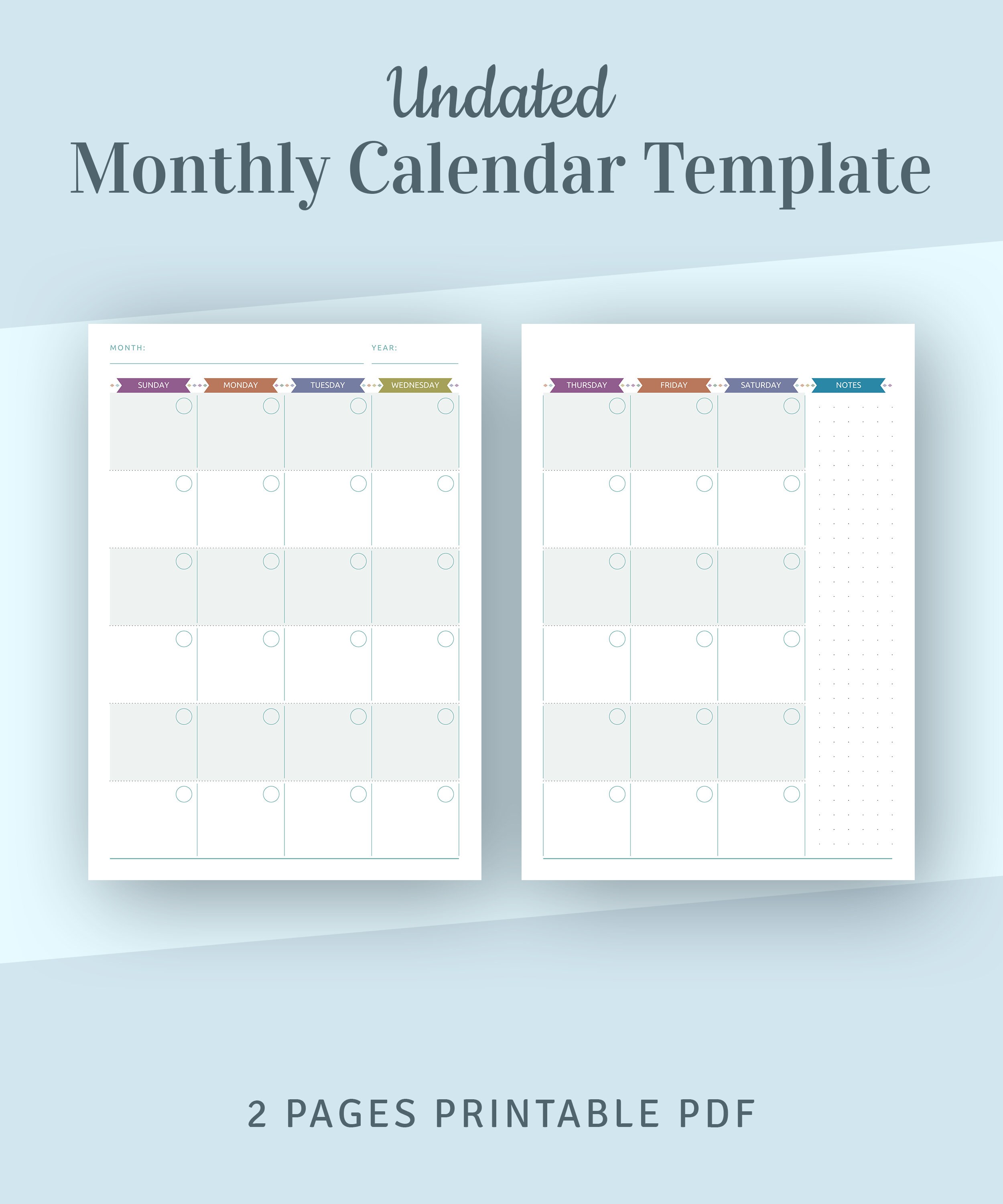 Undated Monthly Calendar Printable Template Monthly Planner | Etsy