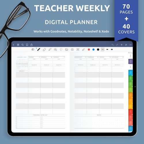 Digital Teacher Weekly Planner for Goodnotes Notability - Etsy