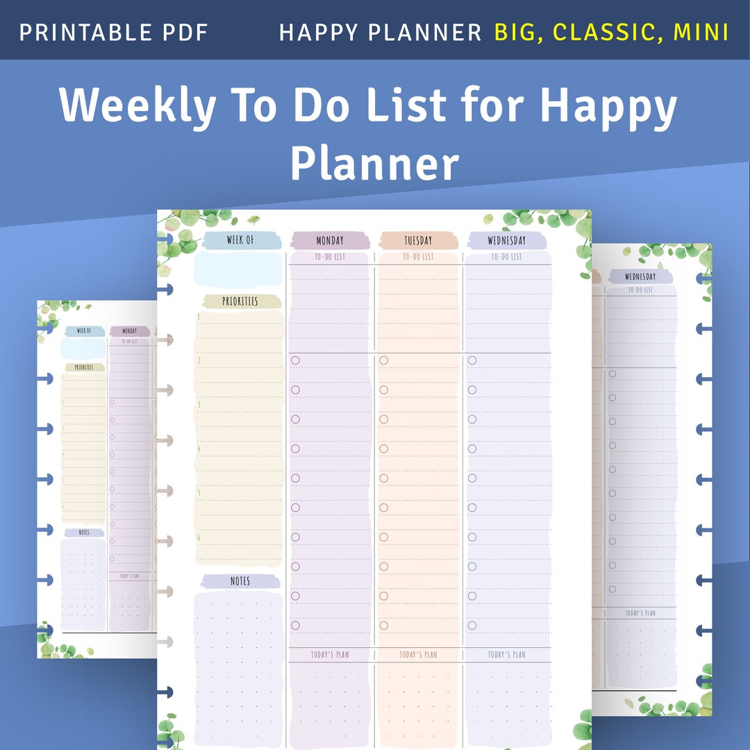 Happy Planner Week on Two Page to Do List, Printable Weekly to Do ...