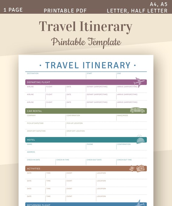 Travel Planner Template Travel Itinerary Travel Journal Etsy