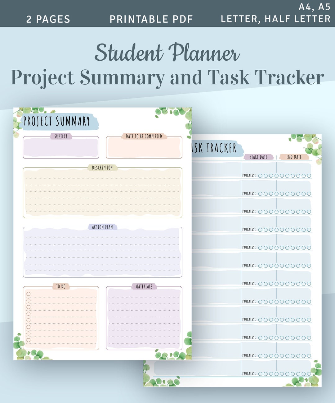 Student Project Planner Printable Template, School Project Tracker ...