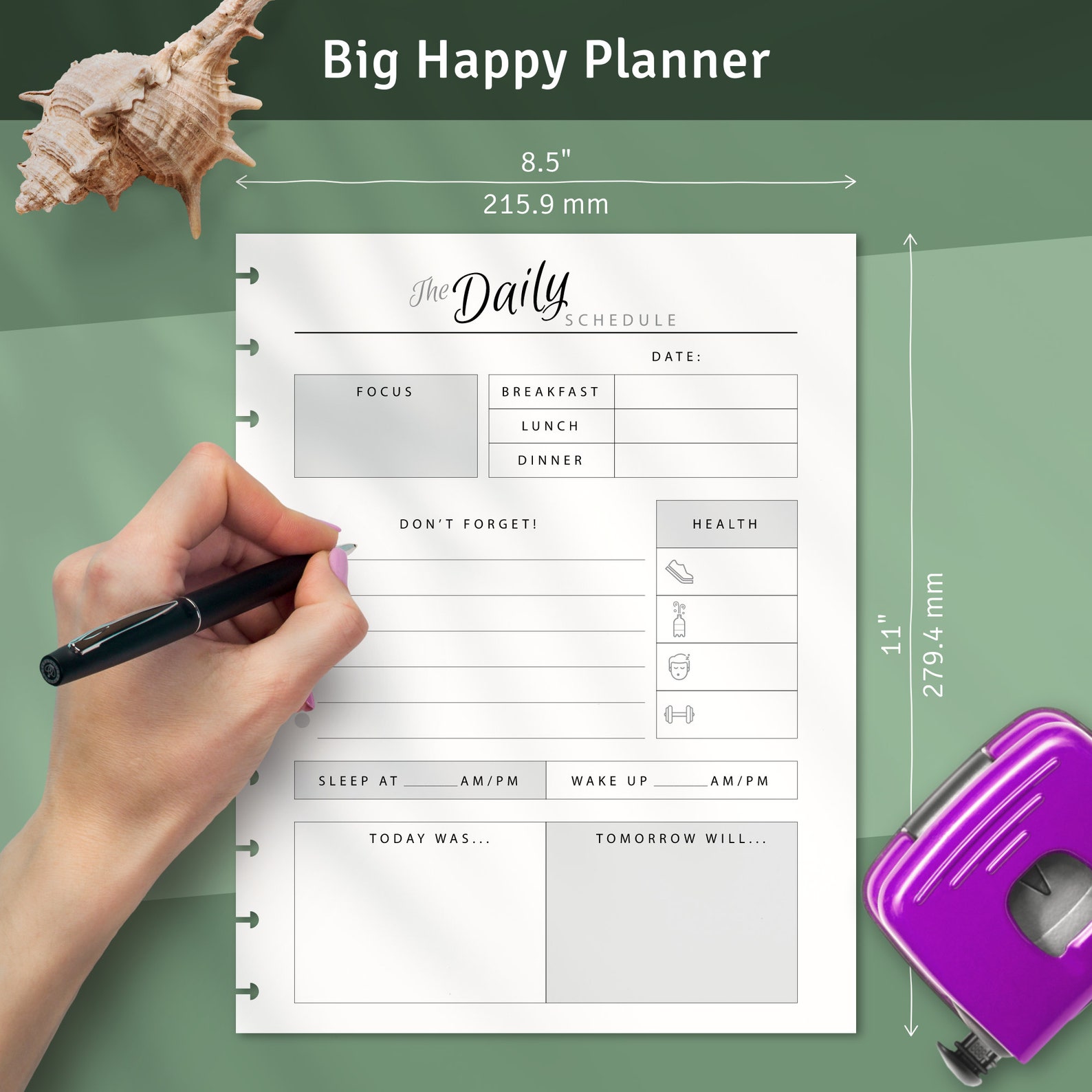 Daily Schedule Page for Happy Planner Classic, Big, Mini, Printable ...