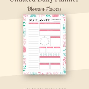 Undated Daily Planner Blossom Flowers, Daily Agenda Template With to Do ...