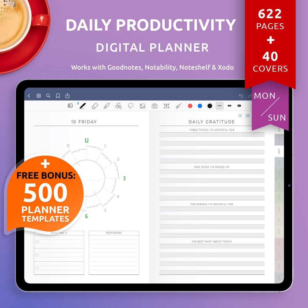 Daily Productivity Digital Planner for Goodnotes, Notability ...