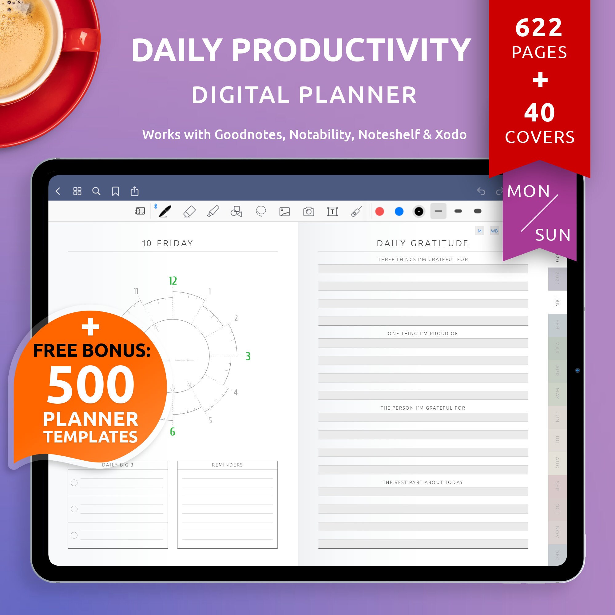 Daily Productivity Digital Planner for Goodnotes Notability | Etsy