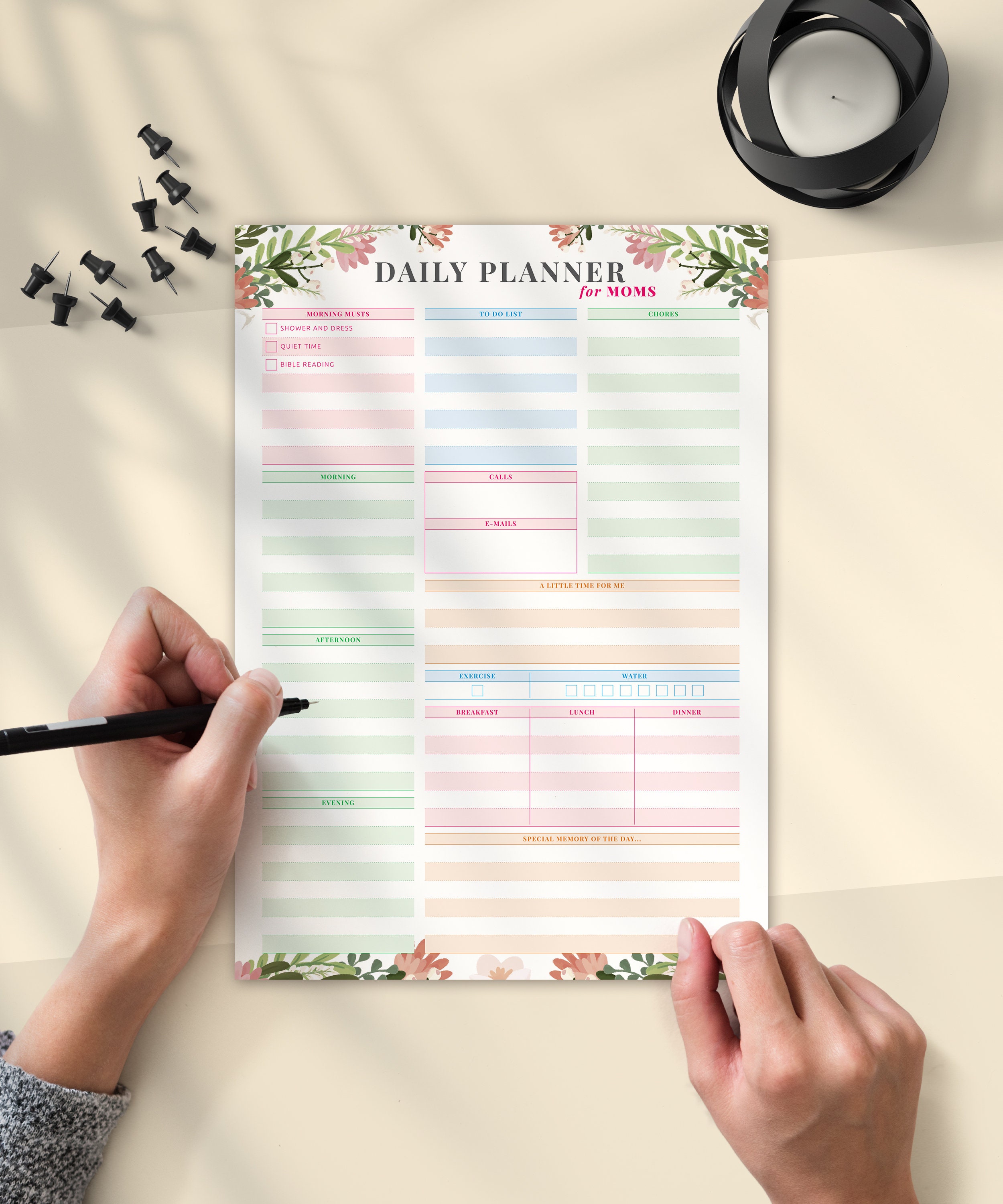 Colored Daily Planner Template for Moms Mother's Daily | Etsy
