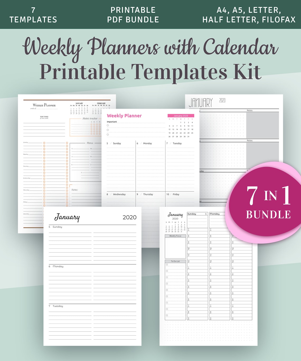 Weekly Planner Kit Printable Week Plan Templates 7 in 1 - Etsy