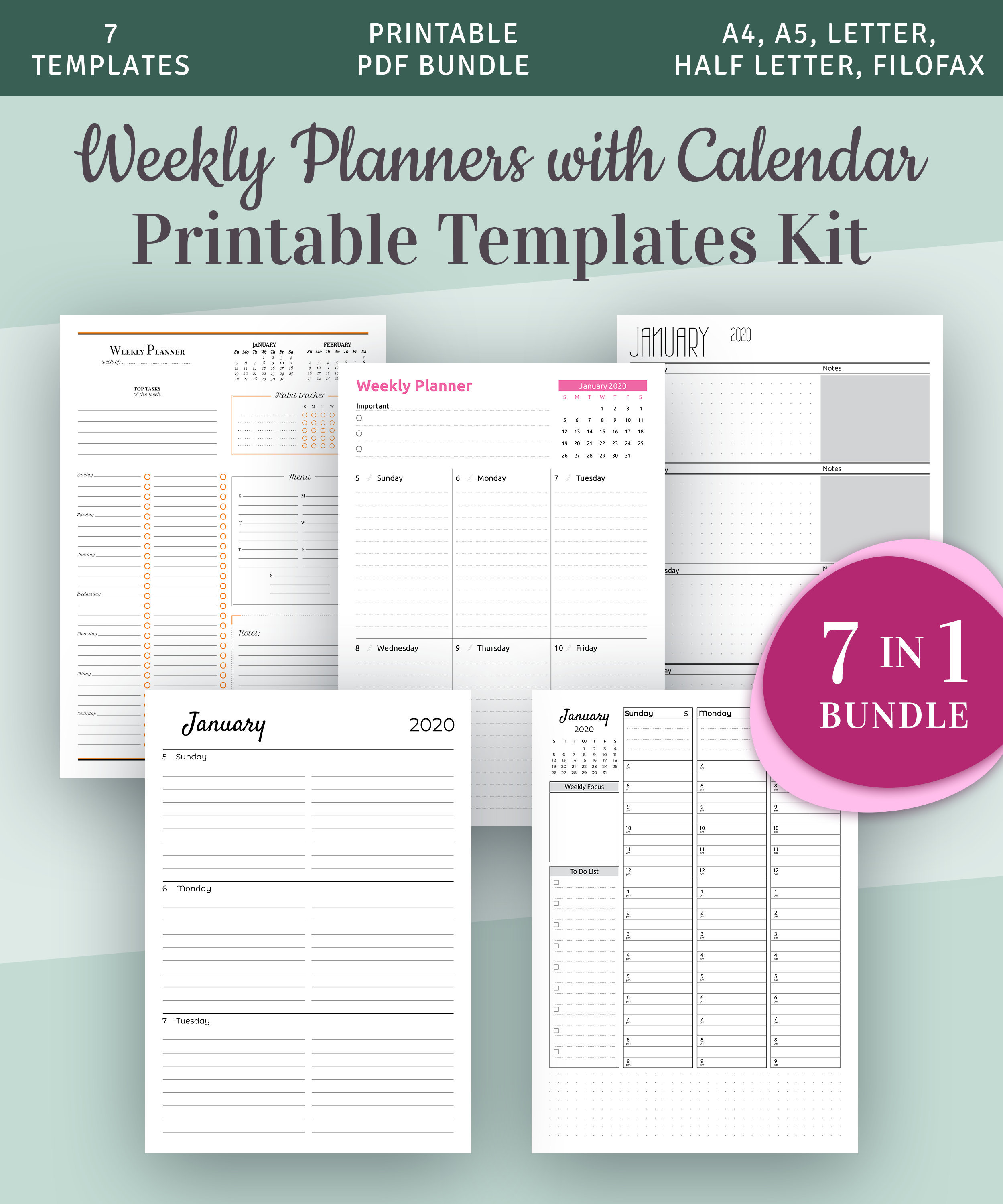 Printable Weekly Planner Bundle, 7-in-1, A4 A5 Letter Sizes (PDF ...