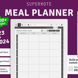 Supernote A5X A6X Meal Planner, Hyperlinked Weekly Meal Plan & Grocery ...