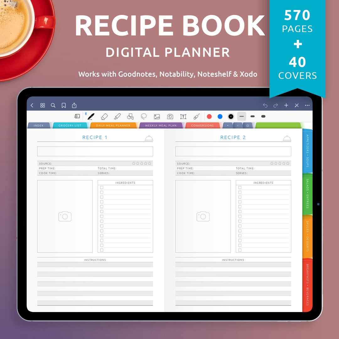 Digital Recipe Book Template, 40 Custom Covers (for Goodnotes ...