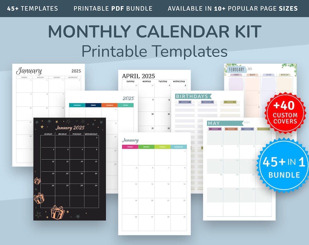 Monthly Calendar Kit, 2025 + 2026 Monthly Planner Templates 50+ in 1 ...