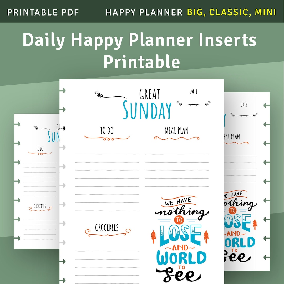 Happy Planner Daily Pages, Printable Day Organize Inserts for Happy ...
