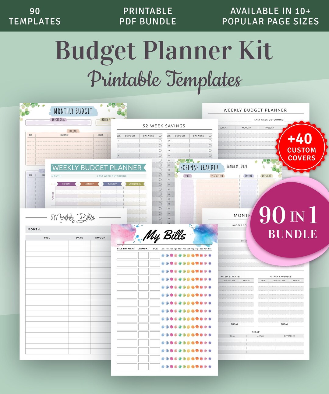 Budget Planner Kit, Printable Budget Planner Templates 90+in 1 Bundle ...