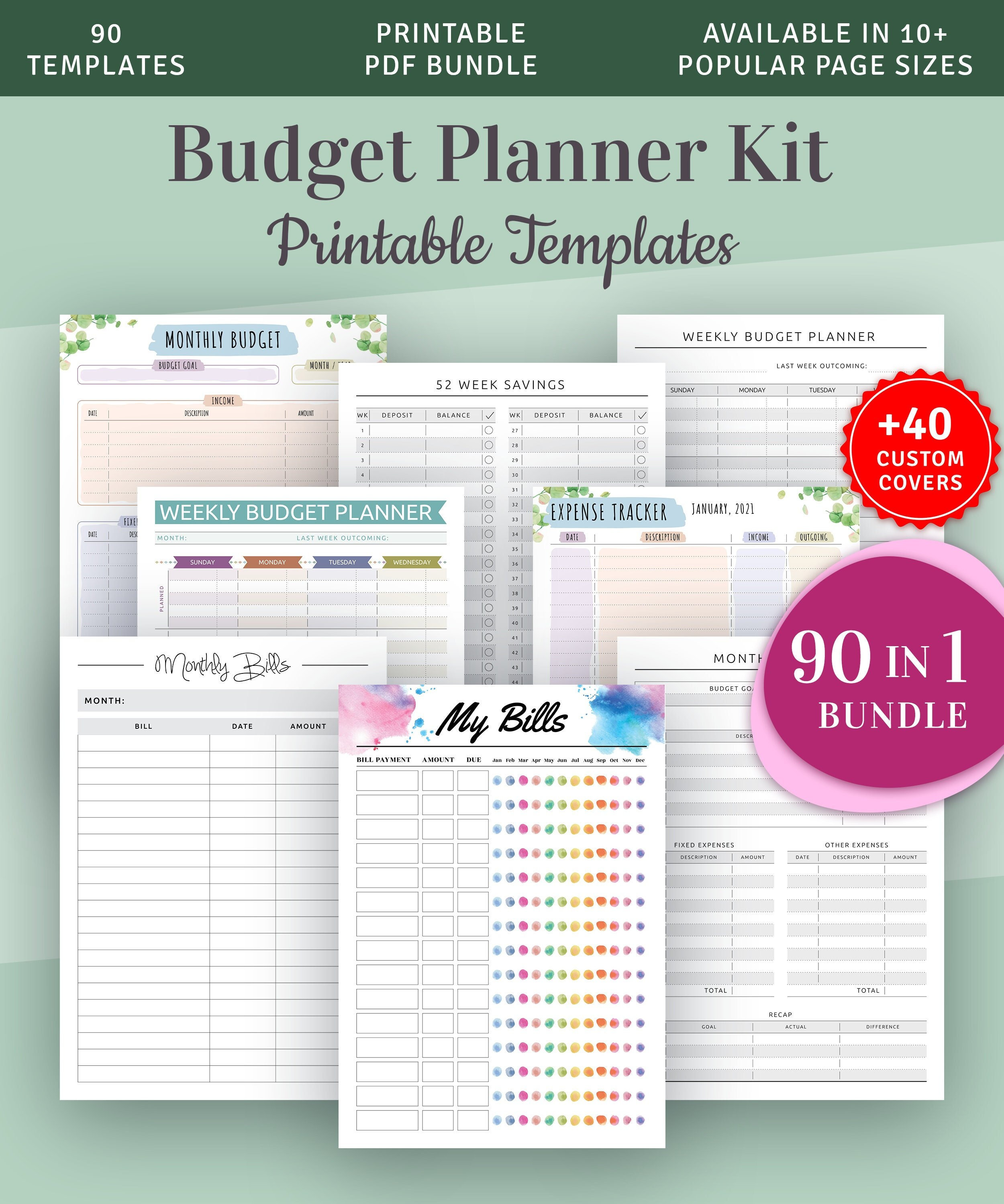 Budget Planner Kit, Printable Budget Planner Templates 90+in 1 Bundle ...
