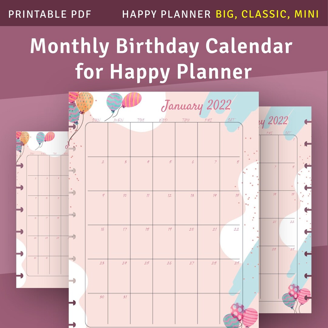 Monthly Birthday Schedule Template for Happy Planner Classic / Big ...