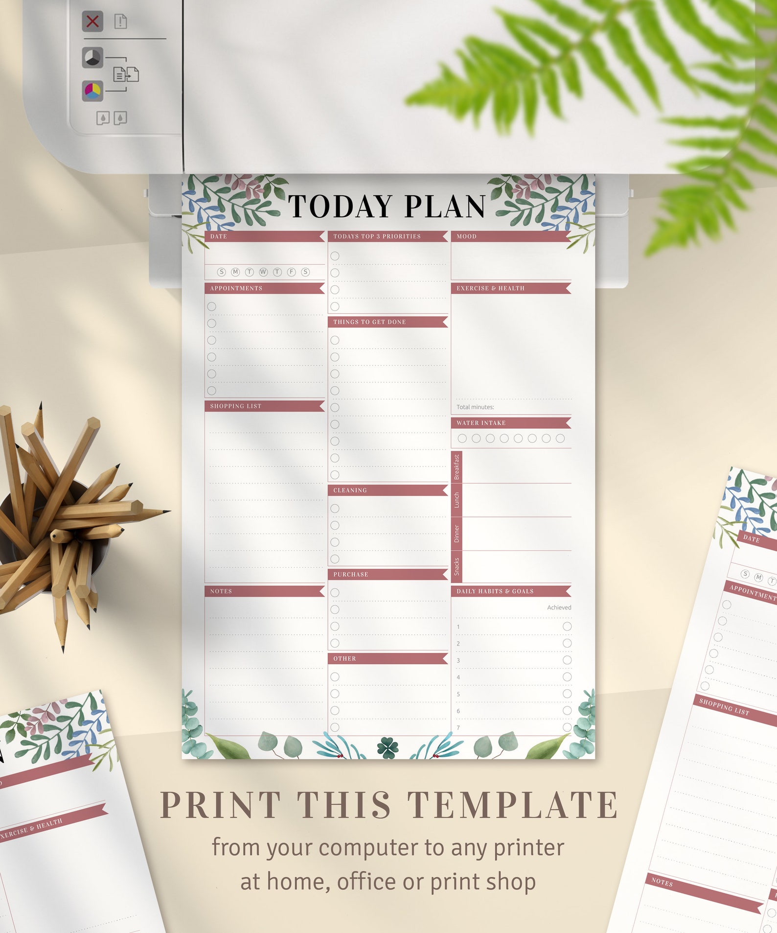 Botanical Daily Planner Template Undated Daily Agenda - Etsy