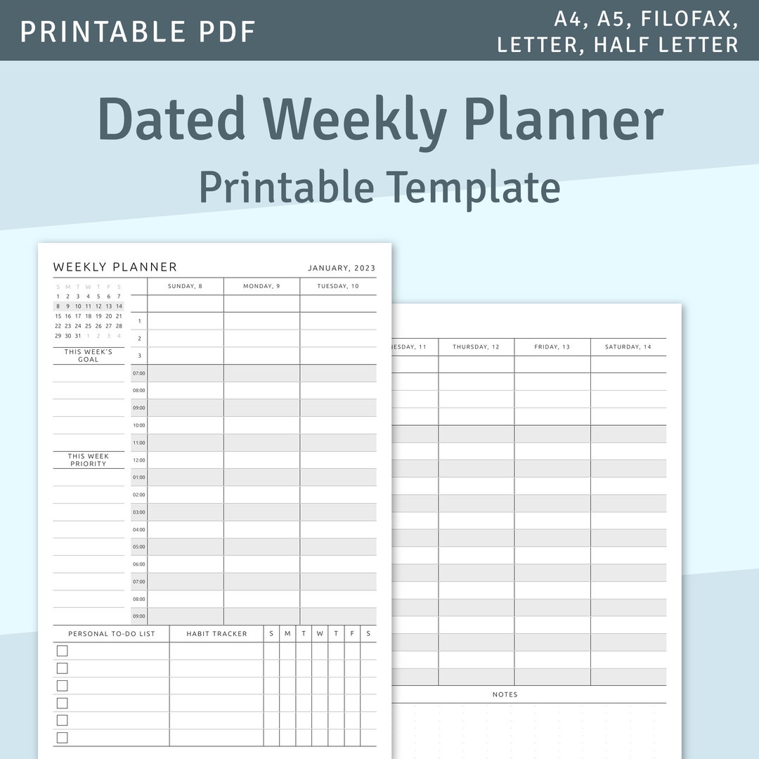 Dated Weekly Planner 2024-2024, Printable Weekly Agenda Template, Week ...