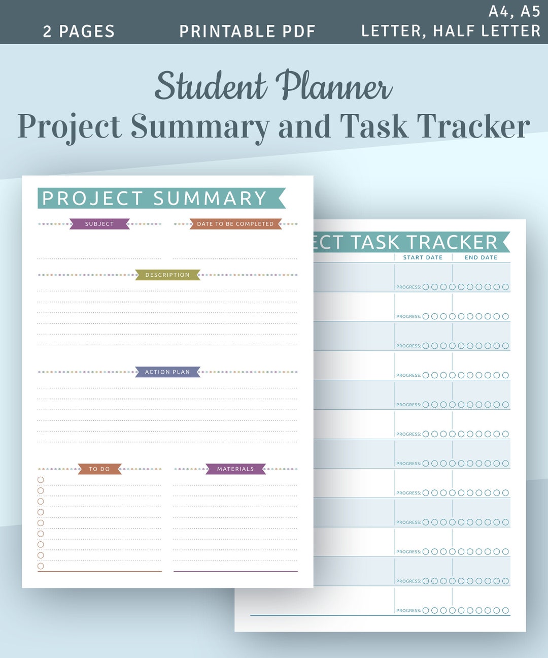 Student Project Planner Printable Template, School Project Tracker ...