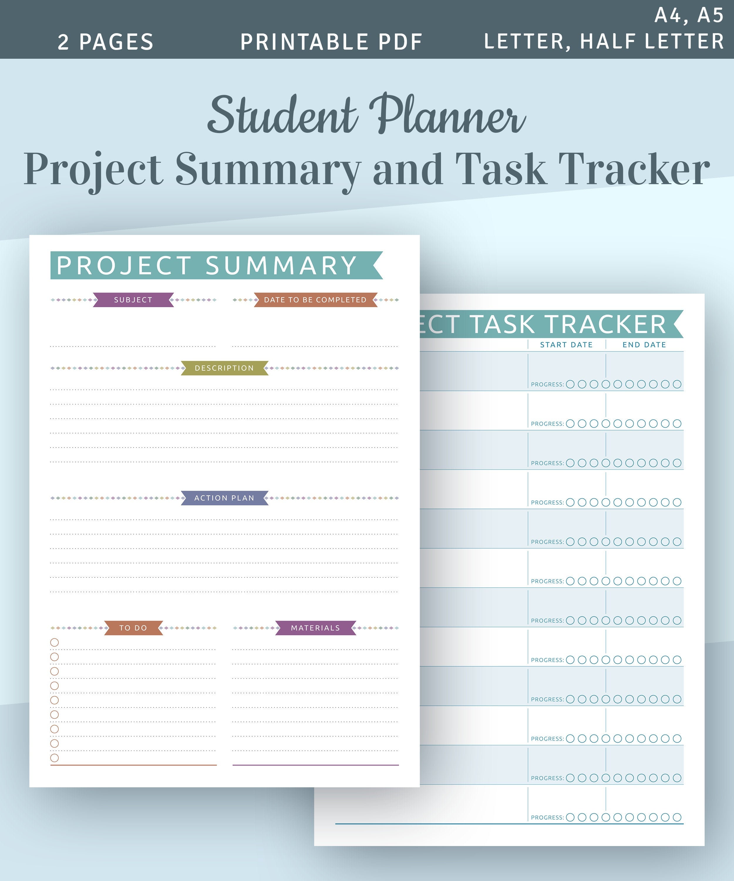 Student Project Planner Printable, Task Tracker (PDF) - Etsy
