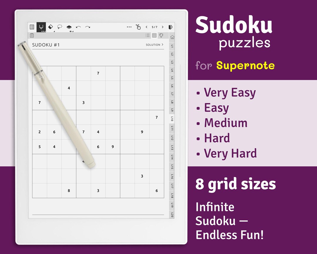 Supernote Sudoku Book: 8 Grids, Multiple Difficulty Levels (hyperlinked ...